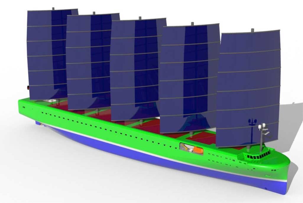 Neues Konzept für Containerschiff mit Segeln aus Deutschland